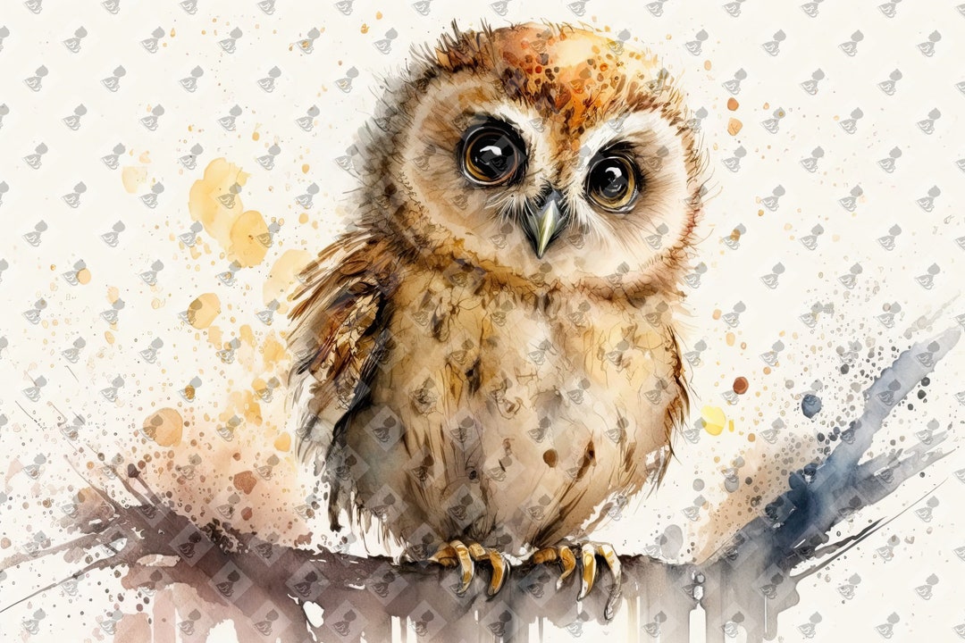 Cute Watercolor Baby Owl Digital Print Nursery Wall Art Decor Instant ...