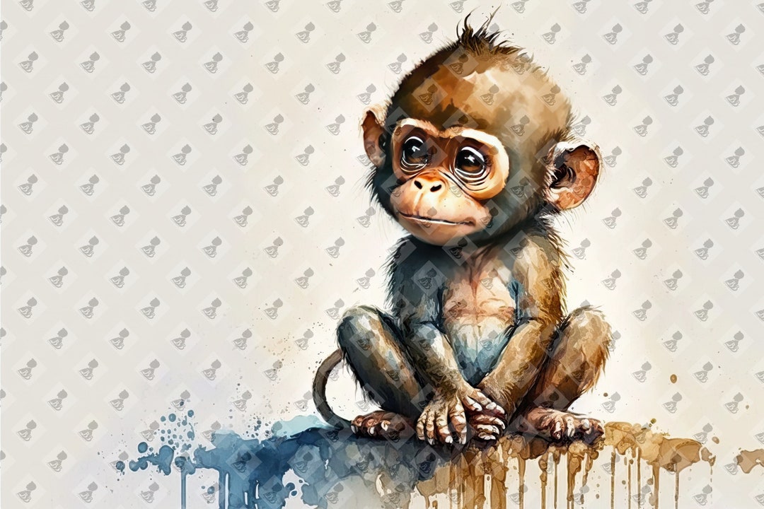 Cute Watercolor Baby Monkey Digital Print - Nursery Wall Art Decor ...