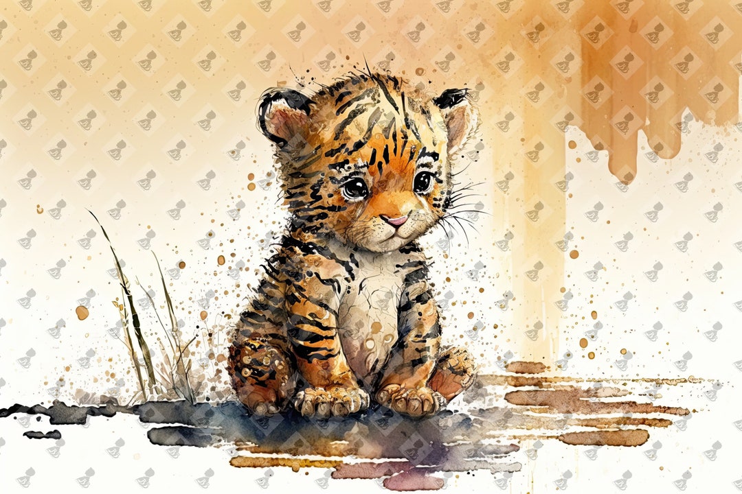 Cute Watercolor Baby Tiger Digital Print - Nursery Wall Art Decor ...