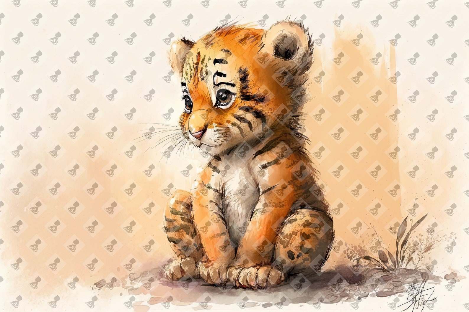 Cute Watercolor Baby Tiger Digital Print - Nursery Wall Art Decor ...