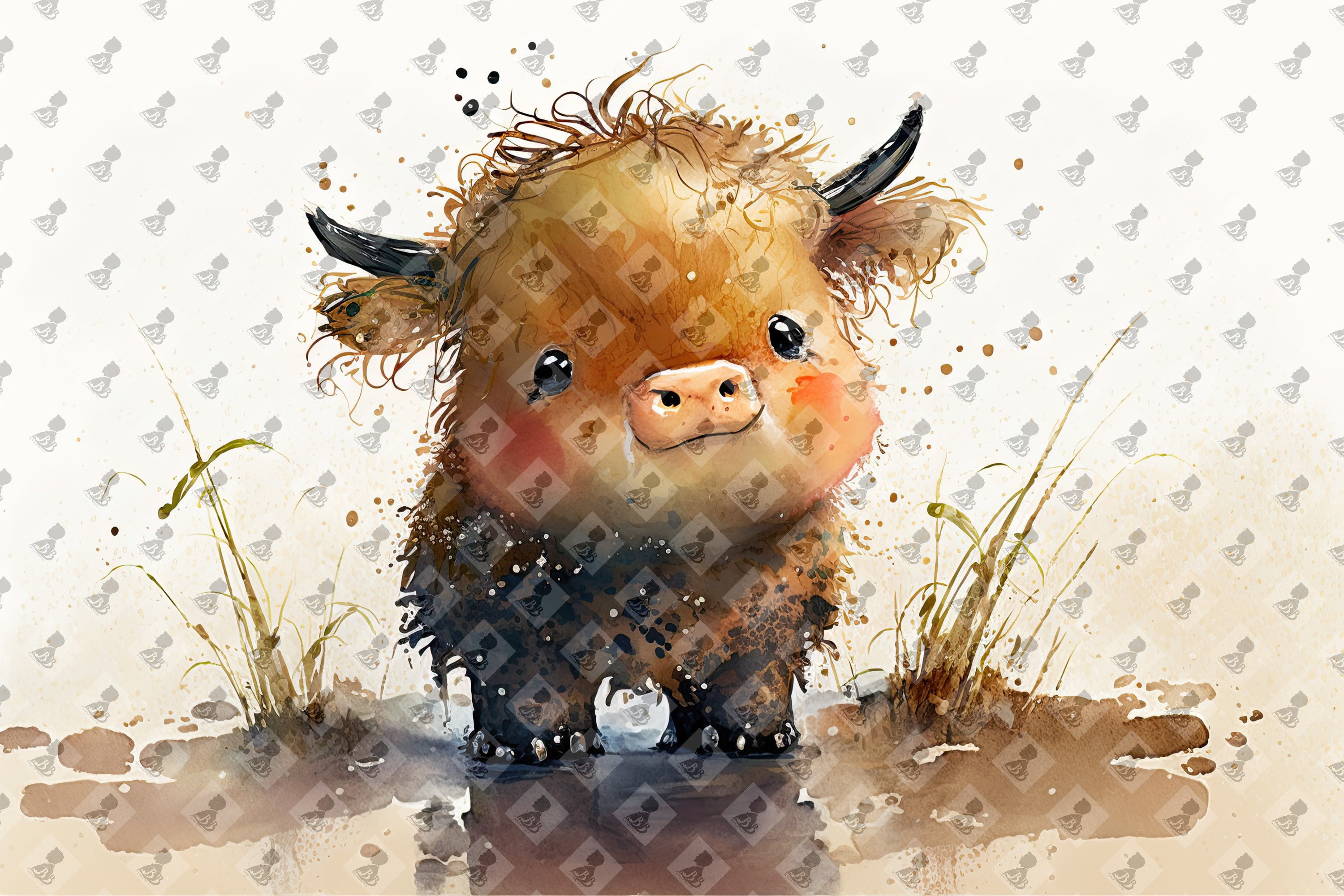 Cute Watercolor Baby Ox Digital Print Nursery Wall Art Decor Instant ...