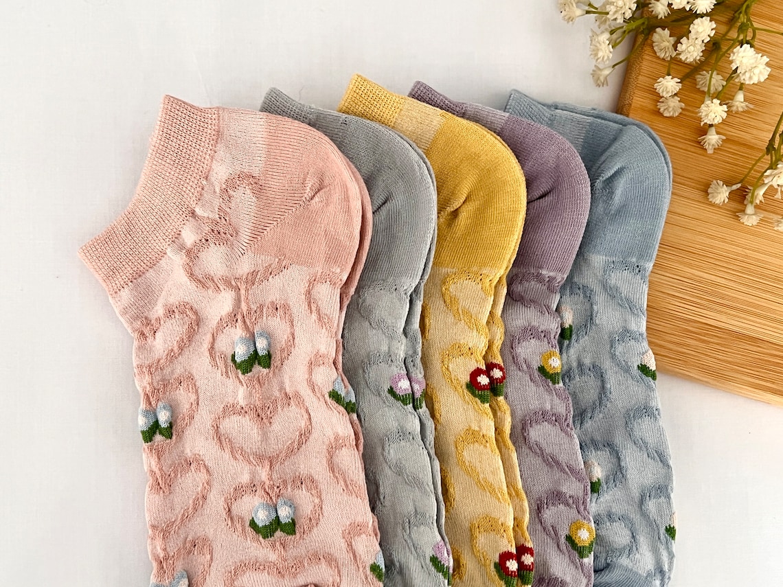Retro Socks 5 Pairs Ankle Vintage Heart Women Socks Organic Cotton Fun ...