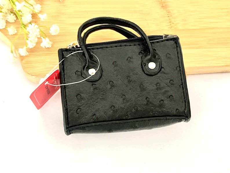 Purse Charm Key Chain Mini Bag for Cash Black Coin Pouch Vegan Leather ...