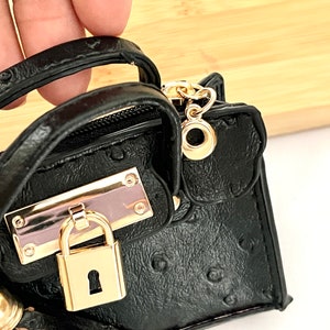 Purse Charm Key Chain Mini Bag for Cash Black Coin Pouch Vegan Leather ...