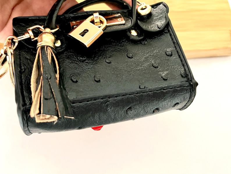 Purse Charm Key Chain Mini Bag for Cash Black Coin Pouch Vegan Leather ...