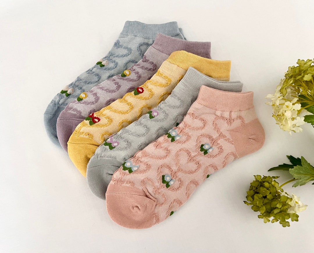 Retro Socks 5 Pairs Ankle Vintage Heart Women Socks Organic Cotton Fun ...