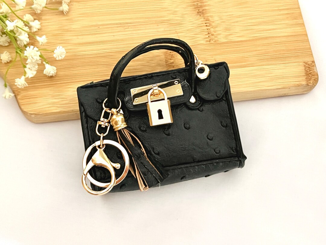 Purse Charm Key Chain Mini Bag for Cash Black Coin Pouch Vegan Leather ...