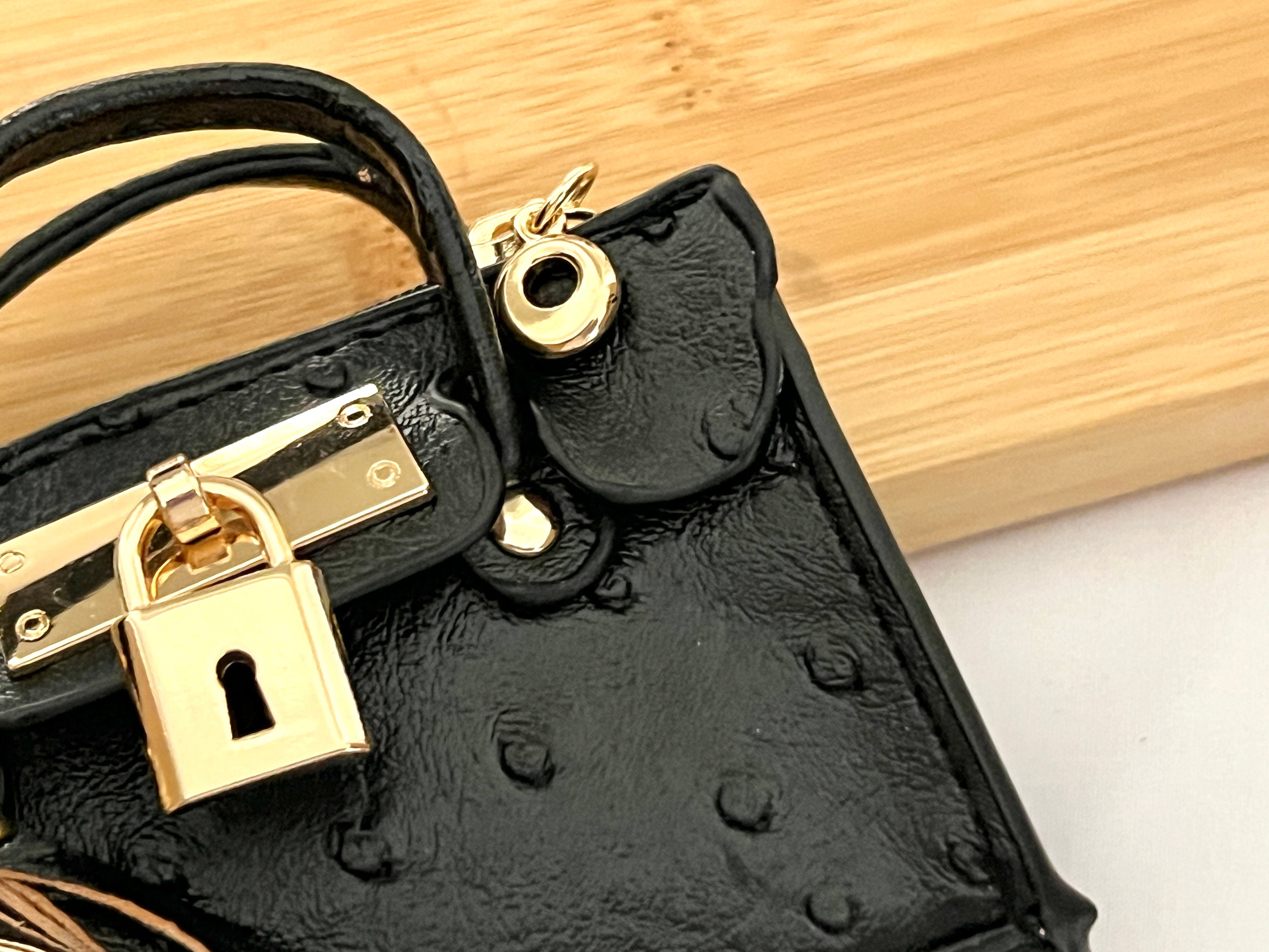 Purse Charm Key Chain Mini Bag for Cash Black Coin Pouch Vegan Leather ...