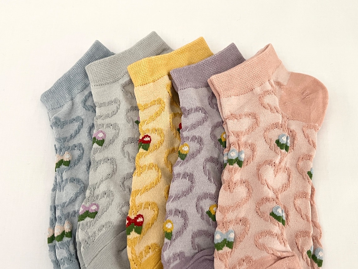 Retro Socks 5 Pairs Ankle Vintage Heart Women Socks Organic Cotton Fun ...