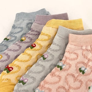 Retro Socks 5 Pairs Ankle Vintage Heart Women Socks Organic Cotton Fun ...