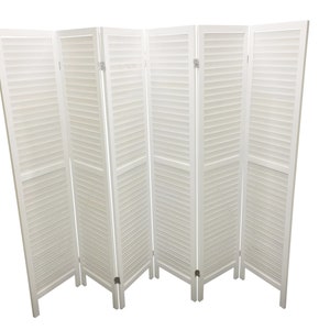 White 6 Panel Wood Slat Room Divider Privacy Screen Separator Partition ...