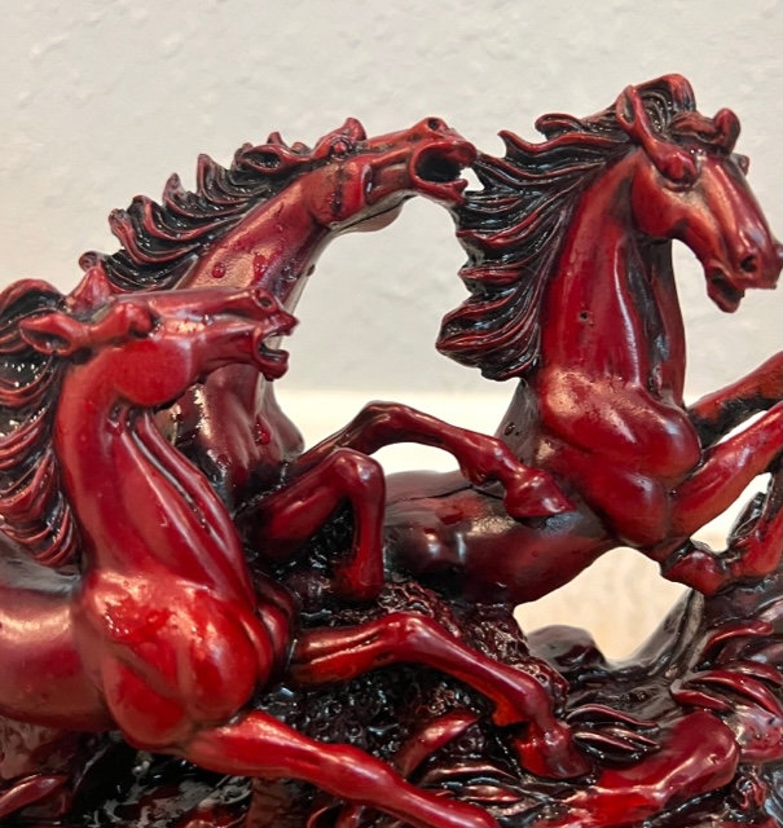 Vintage Red Resin Carving of 3 Galloping Horses - Etsy