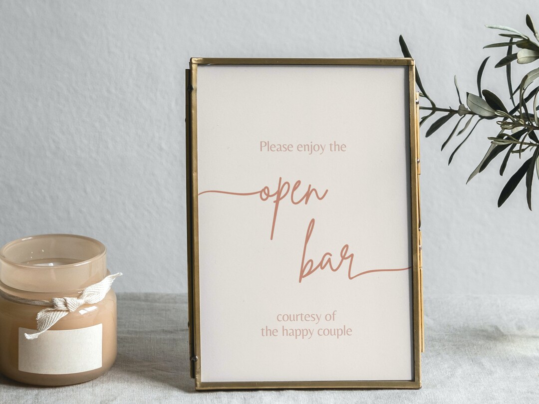 Open Bar Cursive Sign Printable for Weddings and Events Classic Bar ...