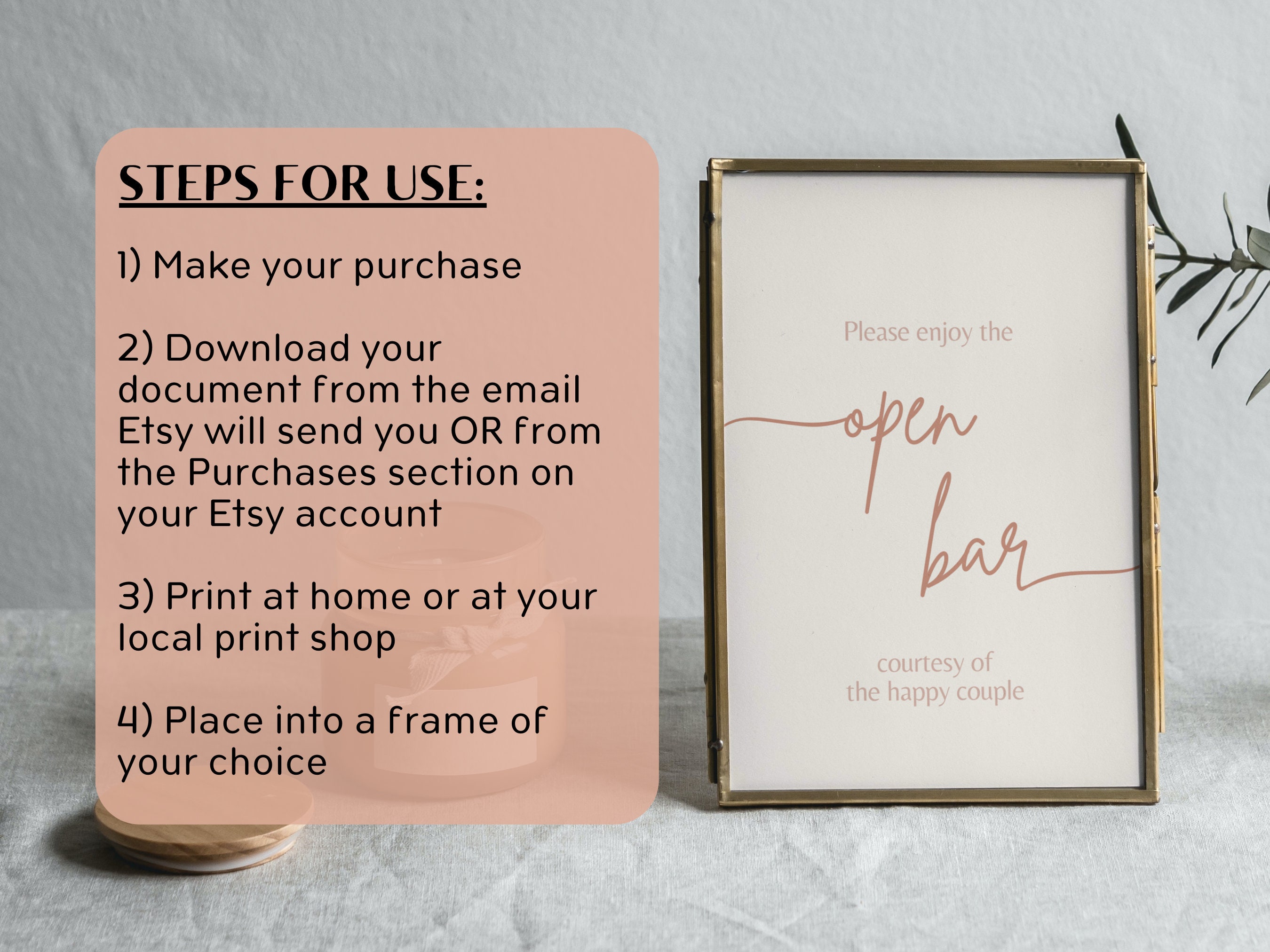 Open Bar Cursive Sign Printable for Weddings and Events Classic Bar ...