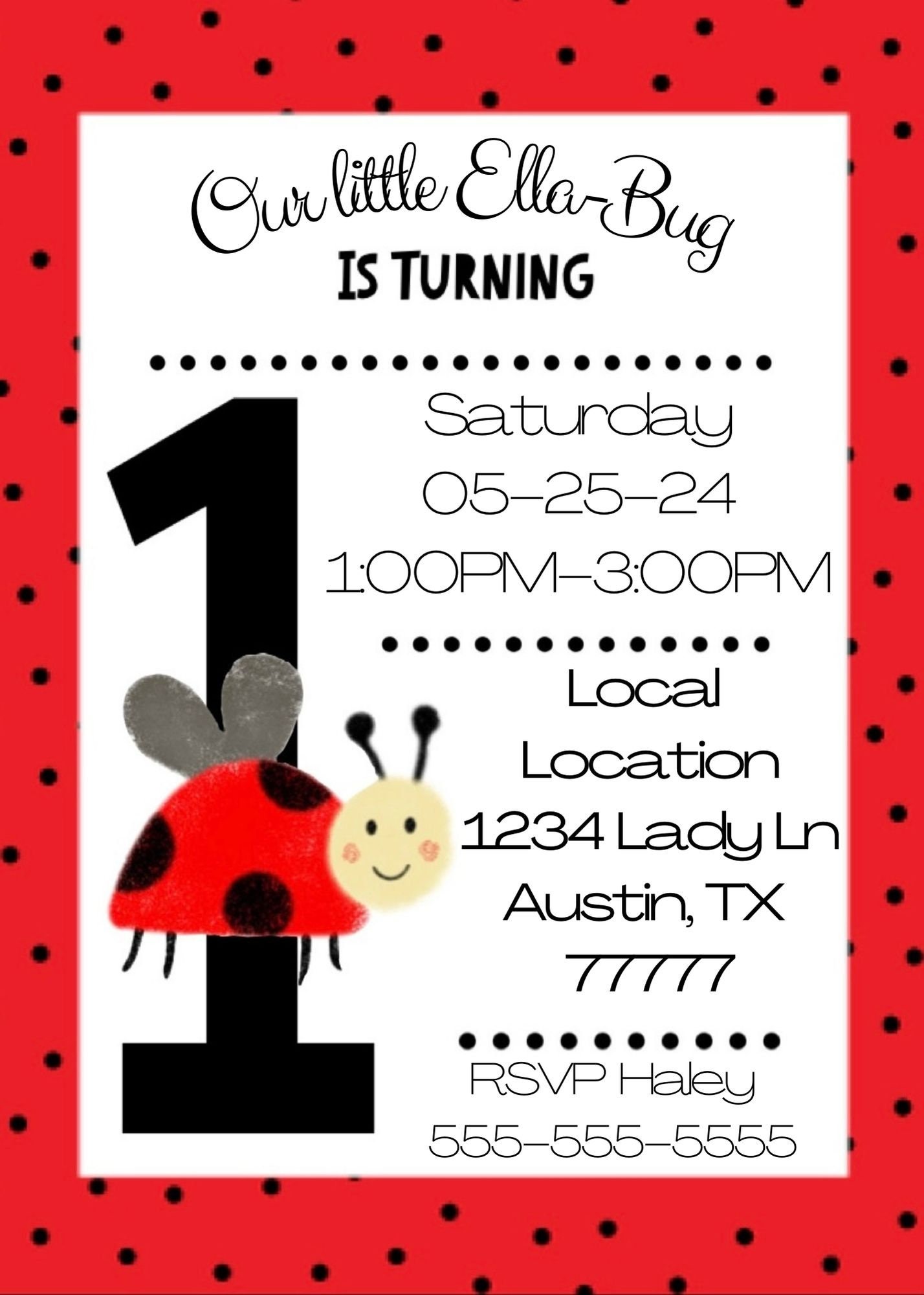 Ladybug 1st Birthday Invitation Template | Lady Bug Red and Black ...