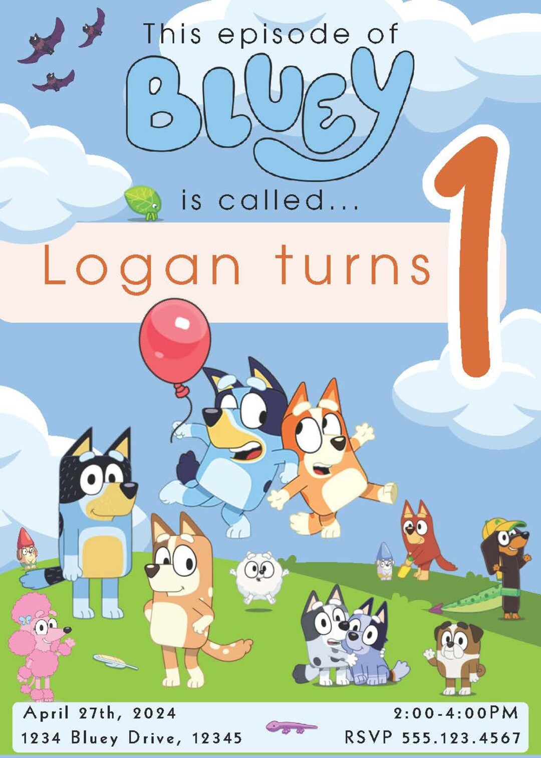 Bluey First Birthday Invitation Digital Print - Etsy