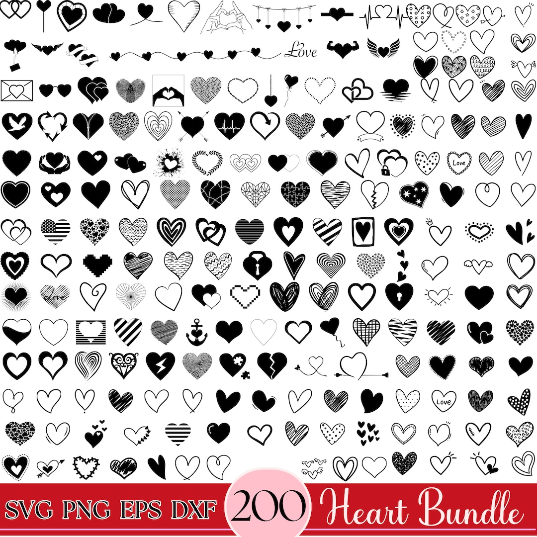 Heart Svg Bundle, 200 Heart Svg Designs, Hand Drawn Heart Svg, Open ...
