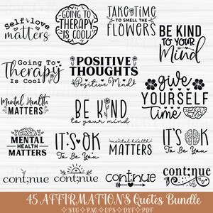 Affirmations Quotes Svg PNG Bundle, Mental Health Svg, Self Love Svg ...