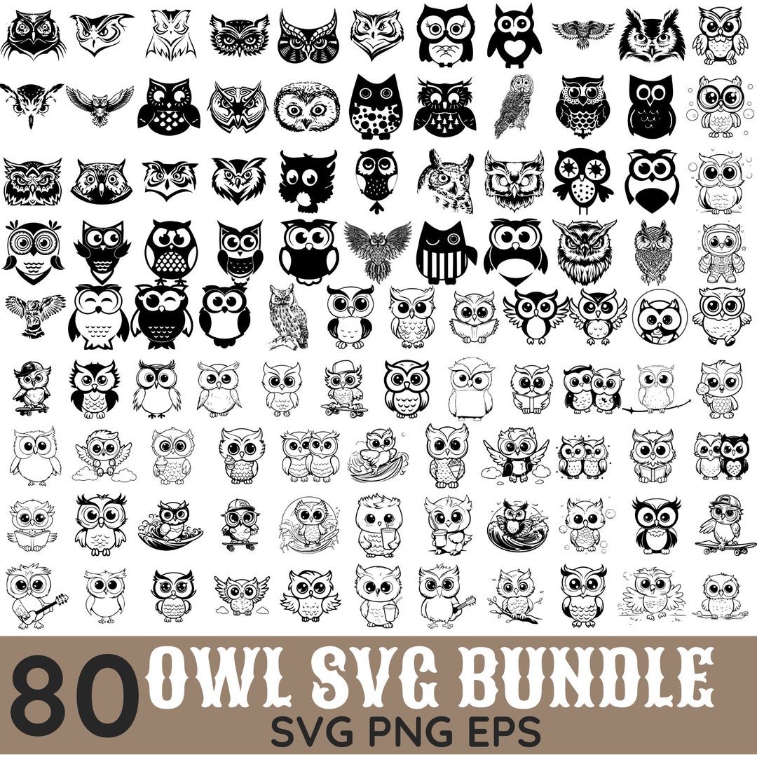 Owl Svg Bundle, 80 Owl Designs, Clipart, Owl Png, Floral Owl Svg, Owl ...