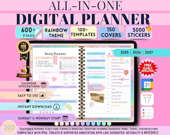 Dark Mode All-in-one Digital Planner 2024, 2025, 2026, Digital Planner ...