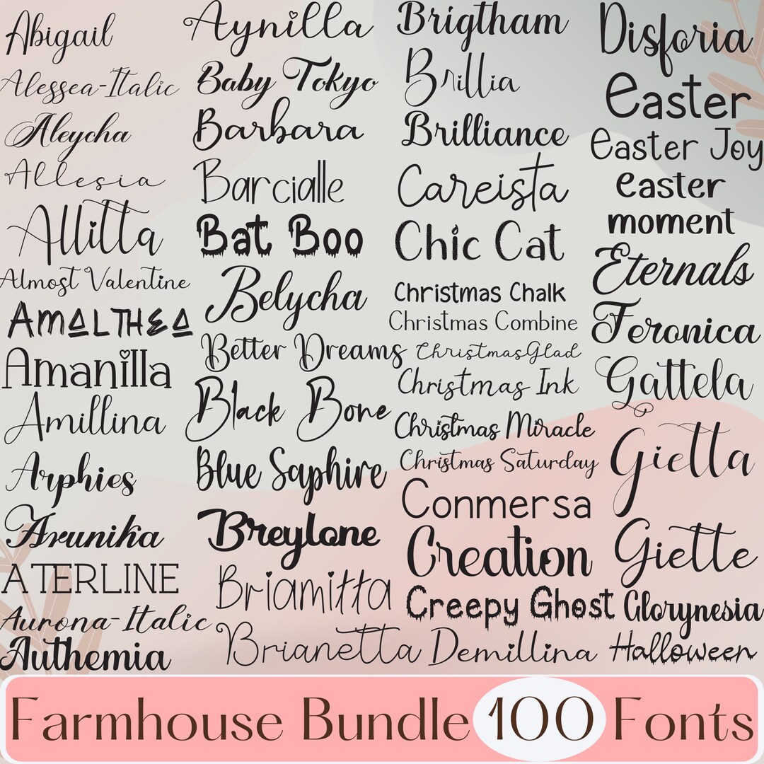 The Ultimate 100 Farmhouse Fonts Bundle, Cursive Font Bundle, Script ...
