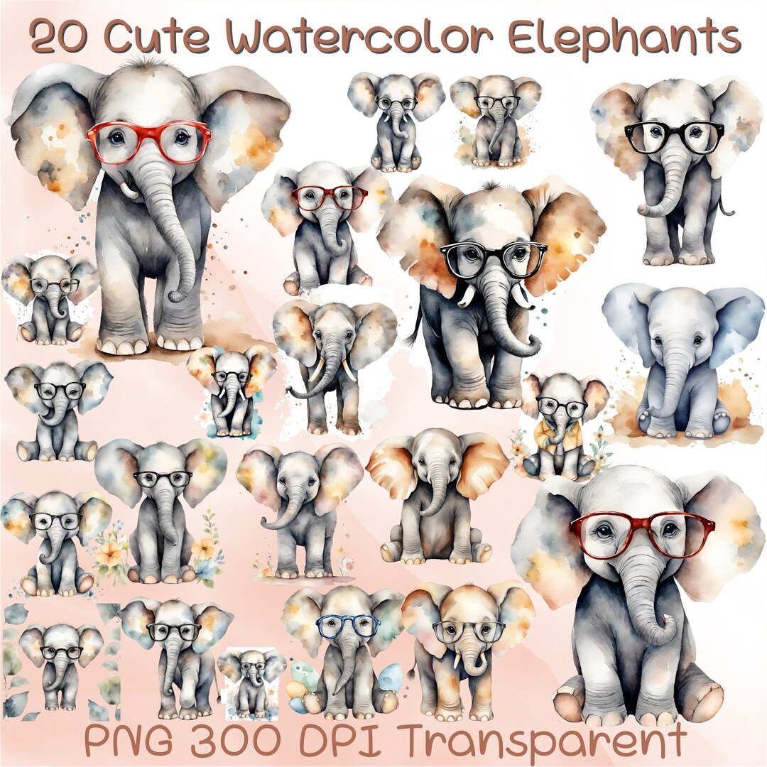 Cute Elephant Clipart Watercolor Baby Elephant Illustration, Cute ...