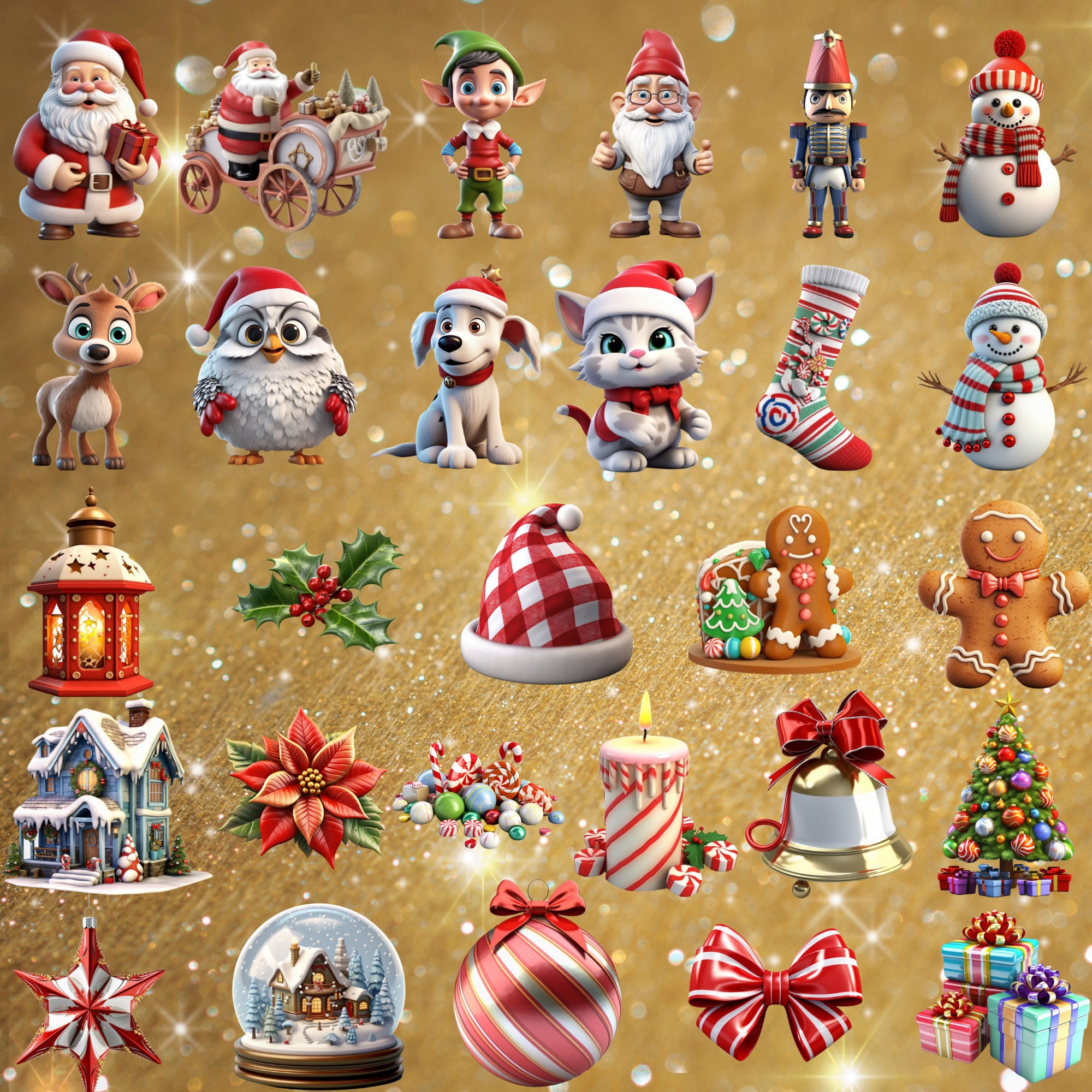 Christmas Clipart 3D Bundle Collection, 200 Christmas Clipart Png ...