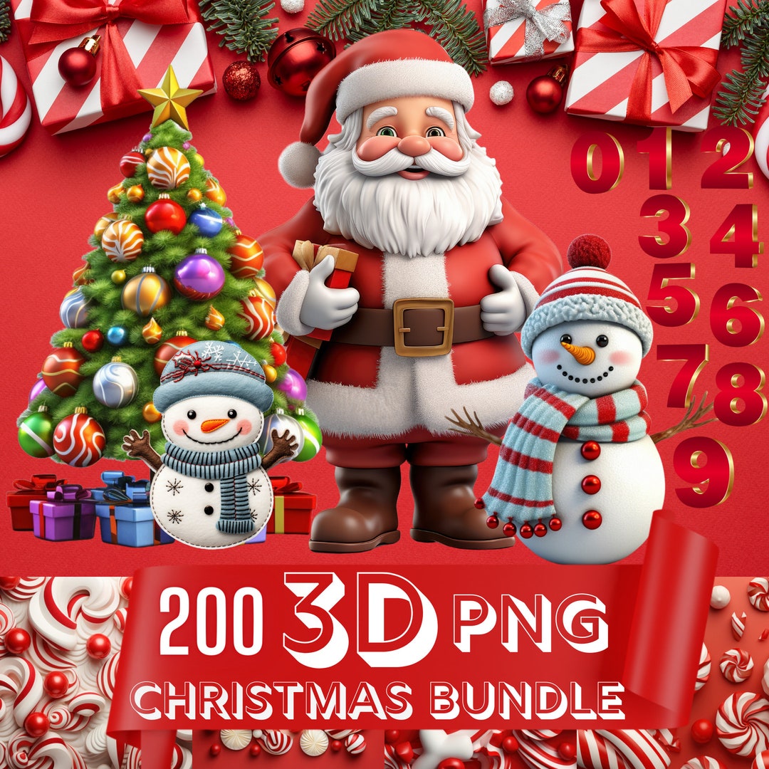 Christmas Clipart 3D Bundle Collection, 200 Christmas Clipart Png ...