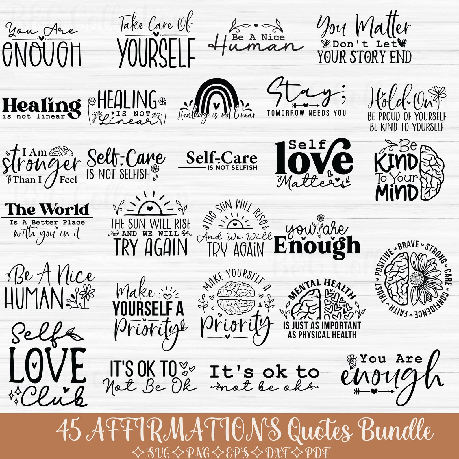 Affirmations Quotes Svg PNG Bundle, Mental Health Svg, Self Love Svg ...