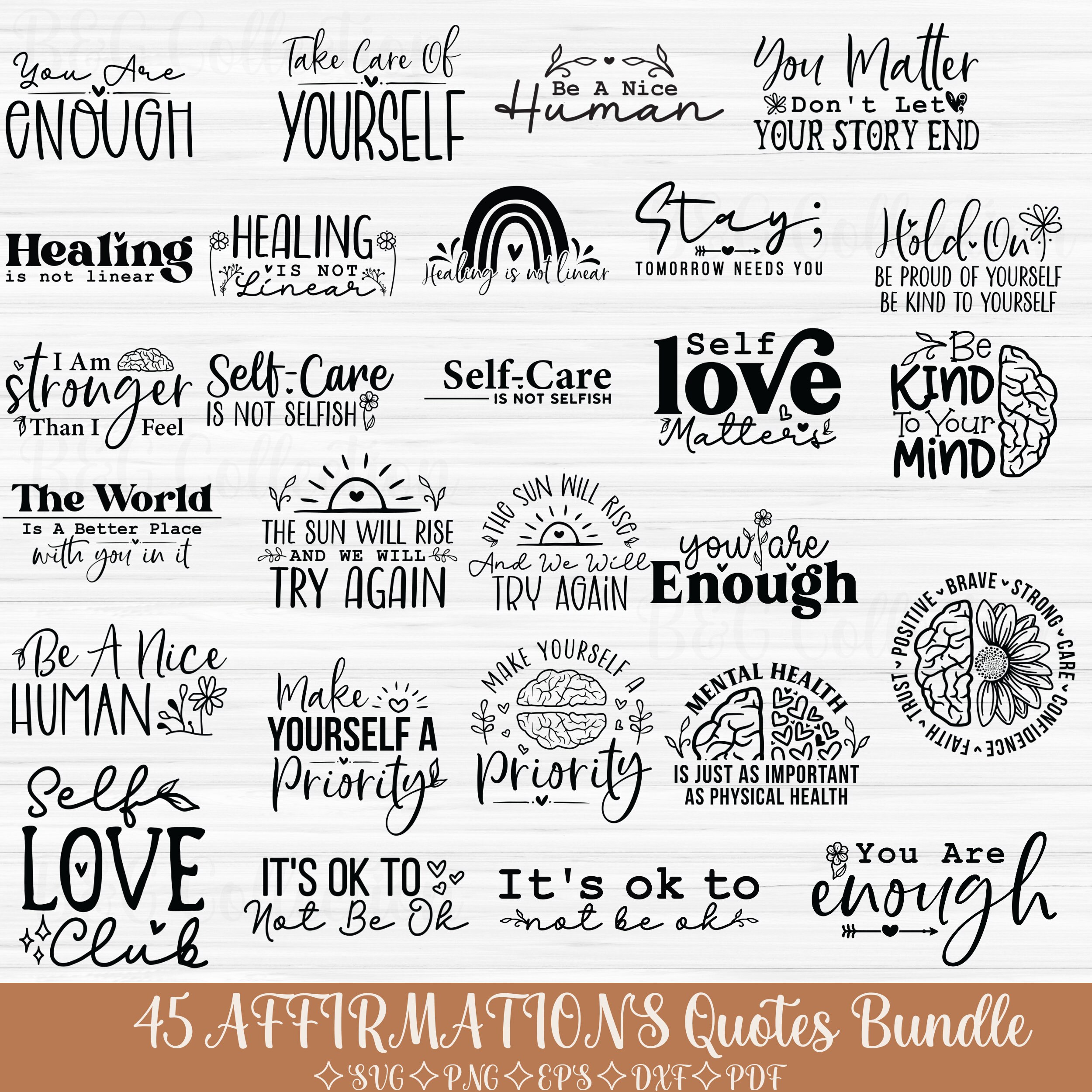 Affirmations Quotes Svg PNG Bundle, Mental Health Svg, Self Love Svg ...