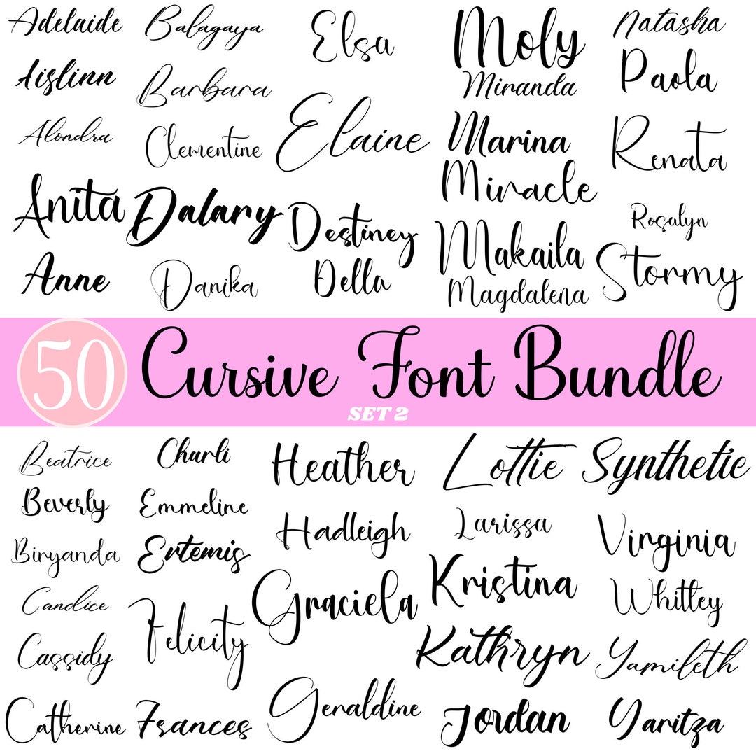 The Ultimate 50 Cursive Fonts - Set 2 Hand Lettered Font Bundle Otf ...