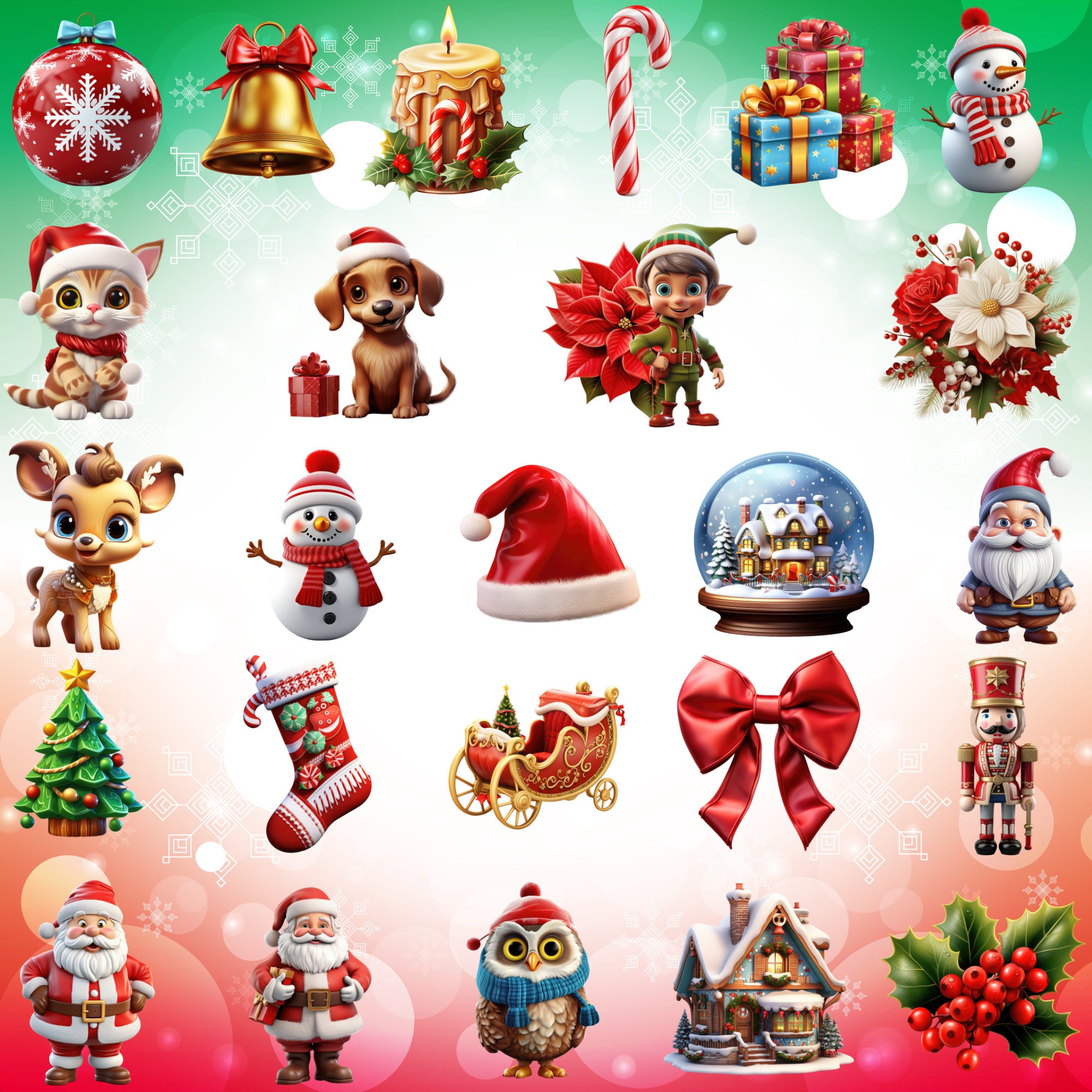 Christmas Clipart 3D Bundle Collection, 200 Christmas Clipart Png ...
