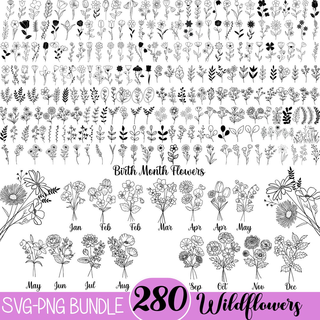 Wildflower Svg Bundle, Birth Month Flowers Svg, Bouquet Flower Clipart ...