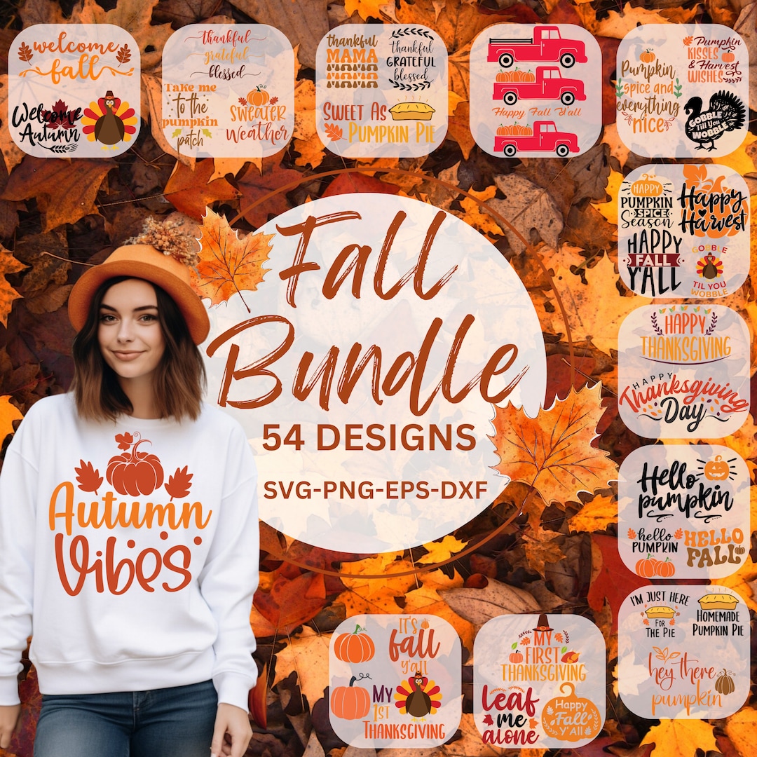 Fall SVG Bundle Png, Autumn Svg, Thanksgiving Svg Png, Turkey Pumpkins ...