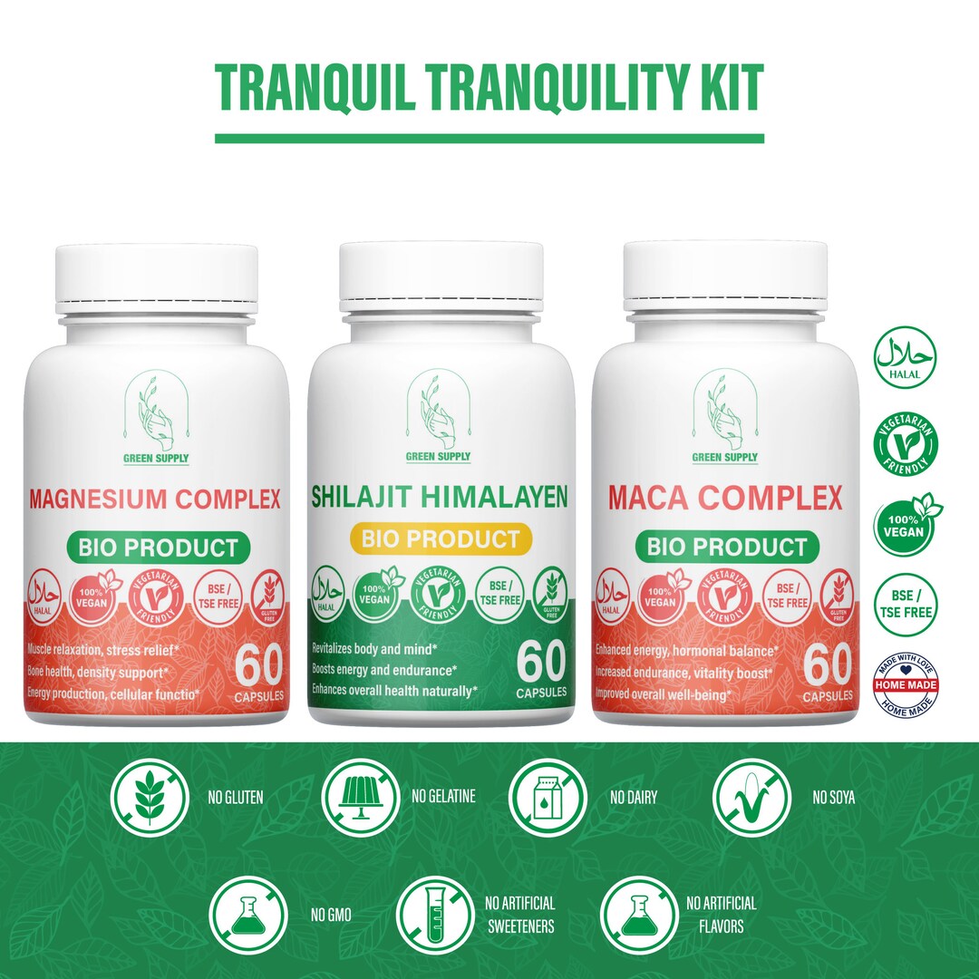 Tranquil Tranquility Kit: 1 Magnesium Complex 1 Himalayan Shilajit 1 Maca Natural Extract of ...