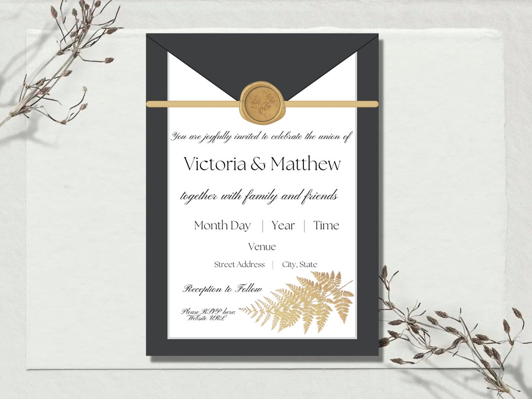 Black Tie Wedding Invite, Elegant Wedding Invite Digital, Black Invite ...