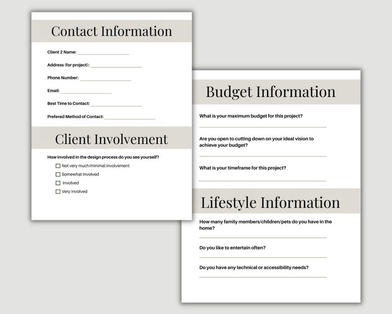 Interior Design Client Questionnaire Template for Canva (digital ...