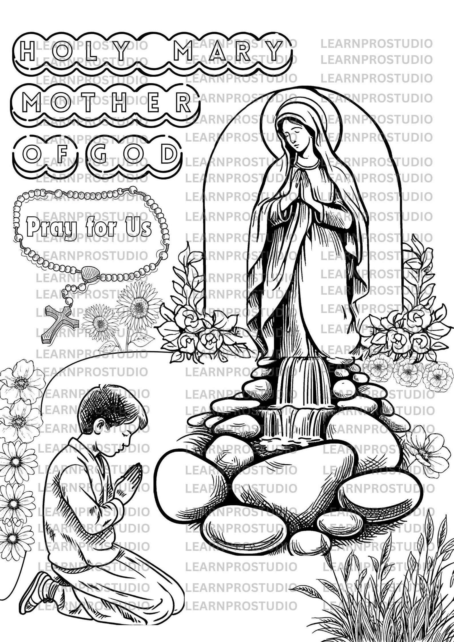 Holy Mary Mother of God Catholic Coloring Page - Etsy