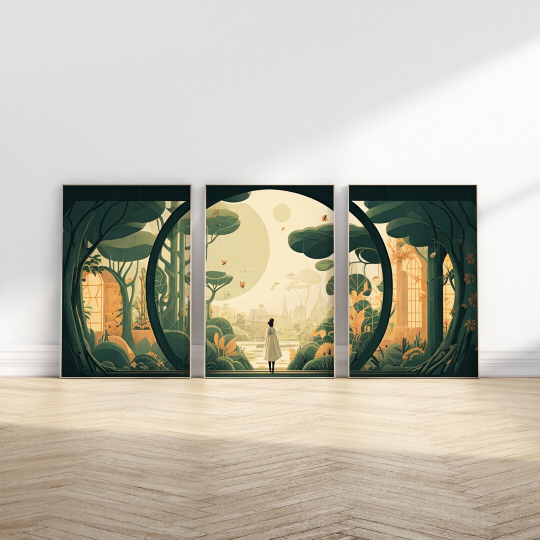 Solarpunk Tryptic | Tryptic Landscape Wall Art | Printable Wall Art ...
