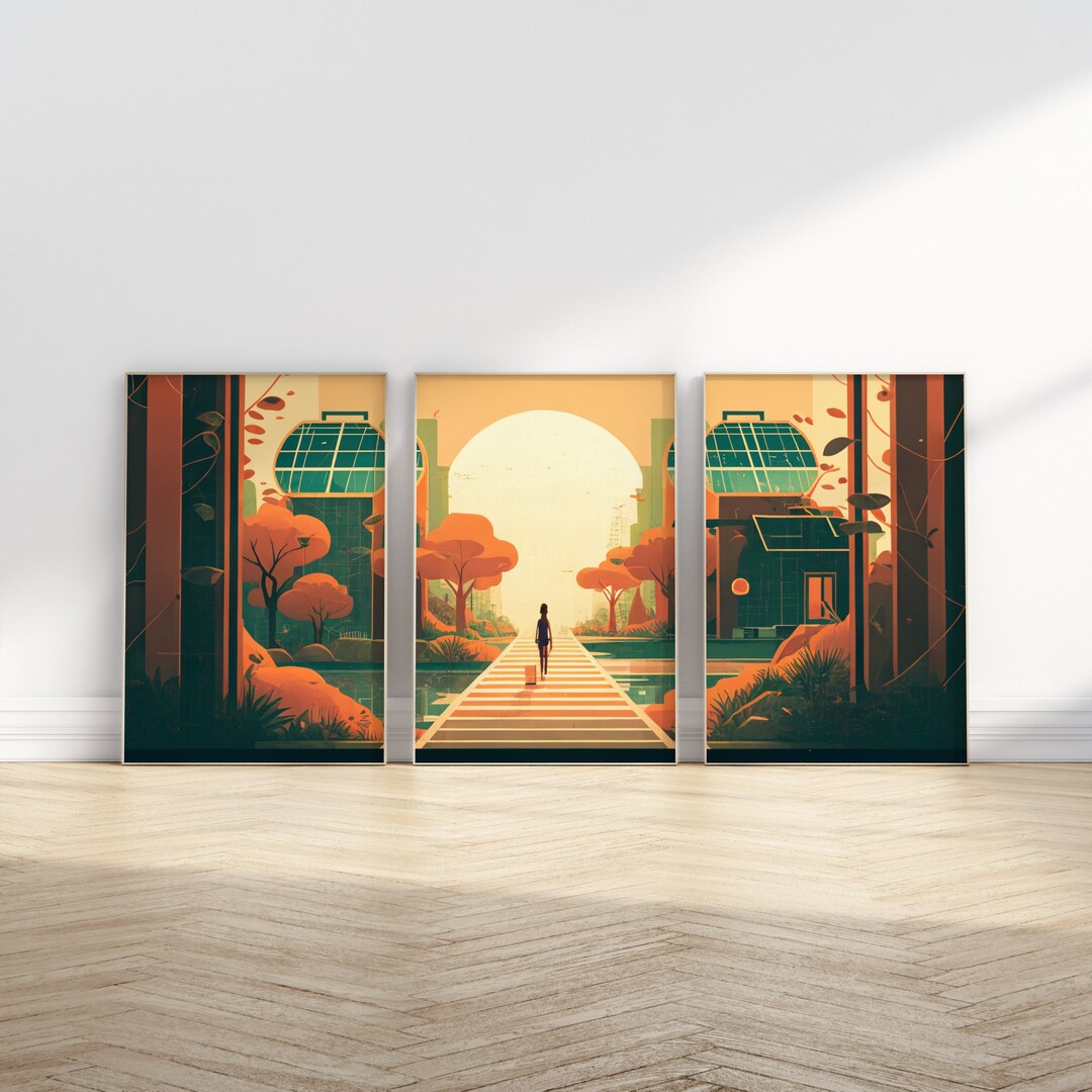 Solarpunk Tryptic | Tryptic Landscape Wall Art | Printable Wall Art ...