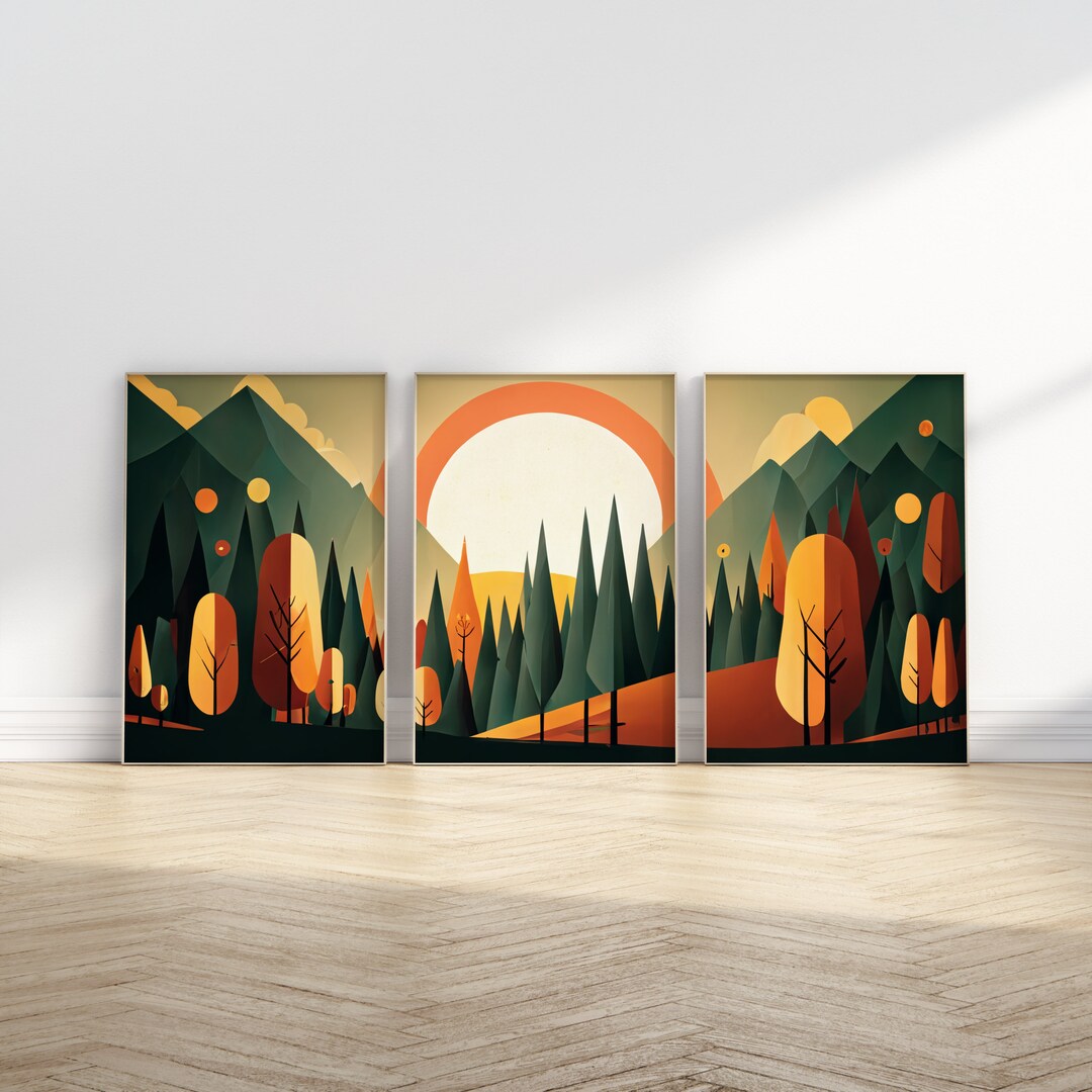 Sunforest Tryptic Print | Landscape Art | Printable Wall Art | Abstract ...