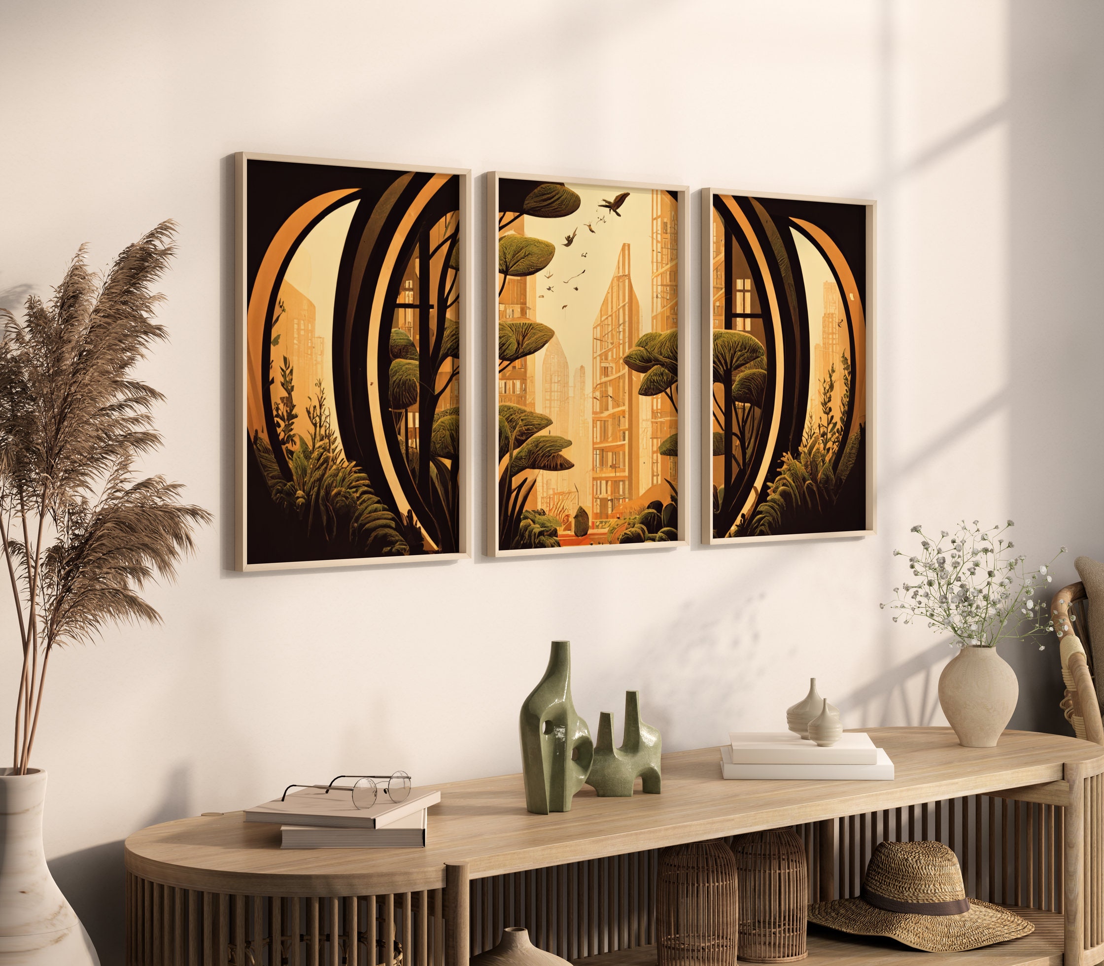 Solarpunk Tryptic | Tryptic Landscape Wall Art | Printable Wall Art ...