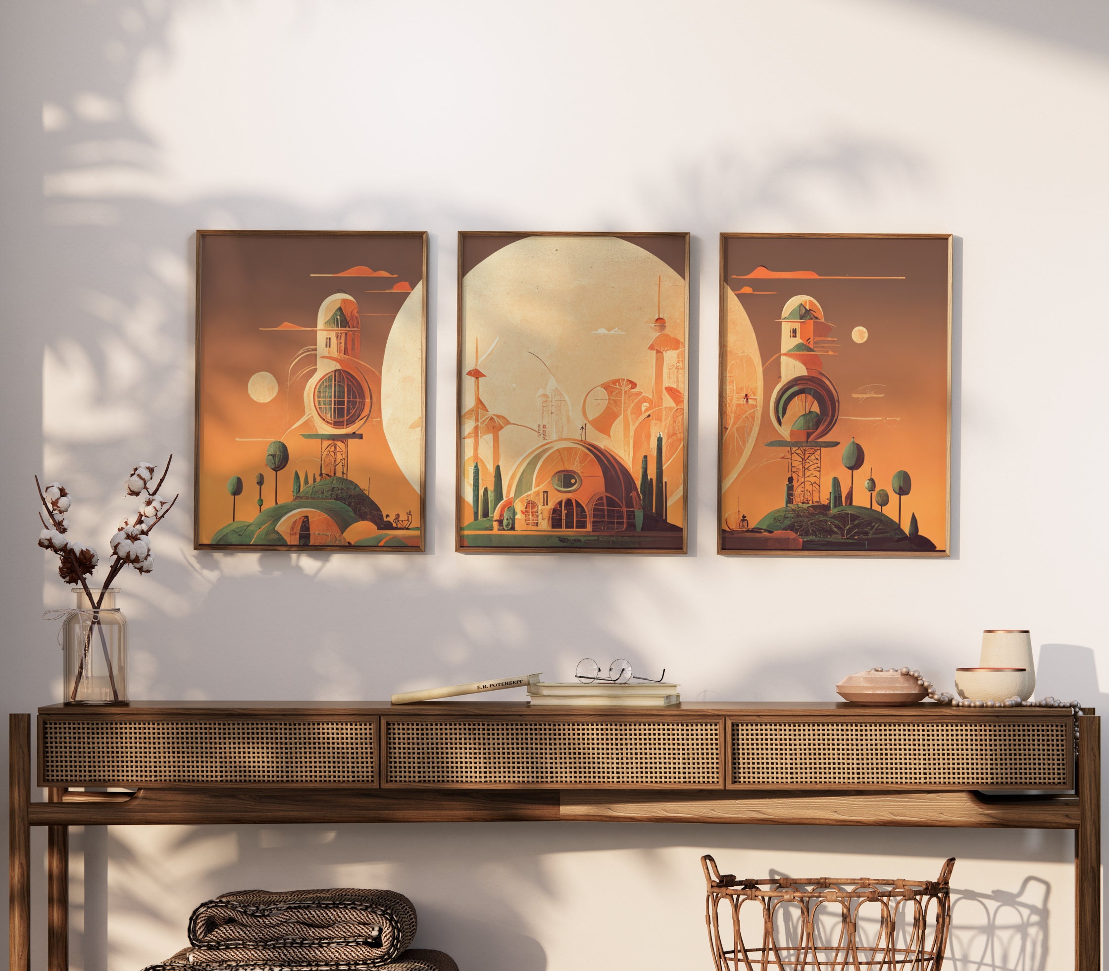Solarpunk Tryptic | Tryptic Landscape Wall Art | Printable Wall Art ...