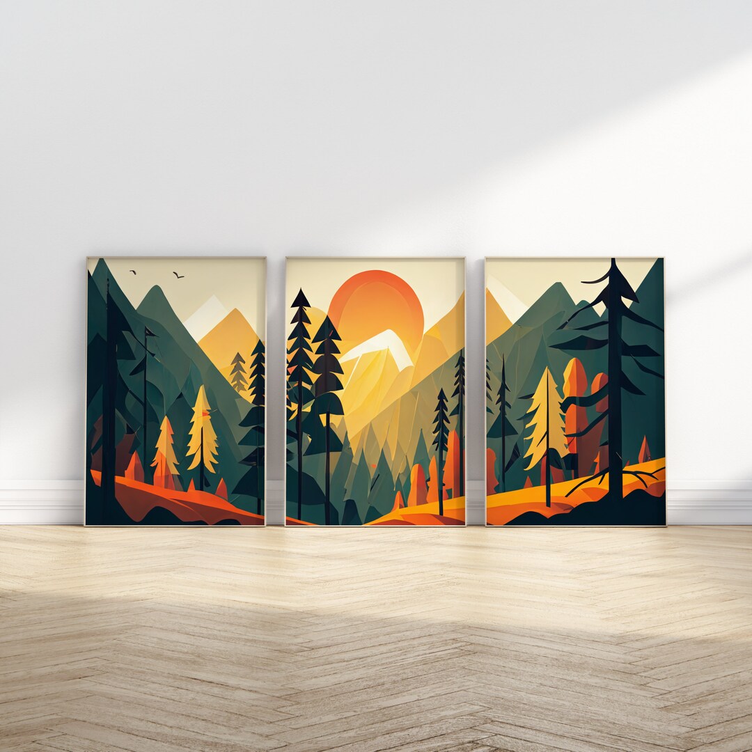 Sunforest Tryptic Print | Landscape Art | Printable Wall Art | Abstract ...