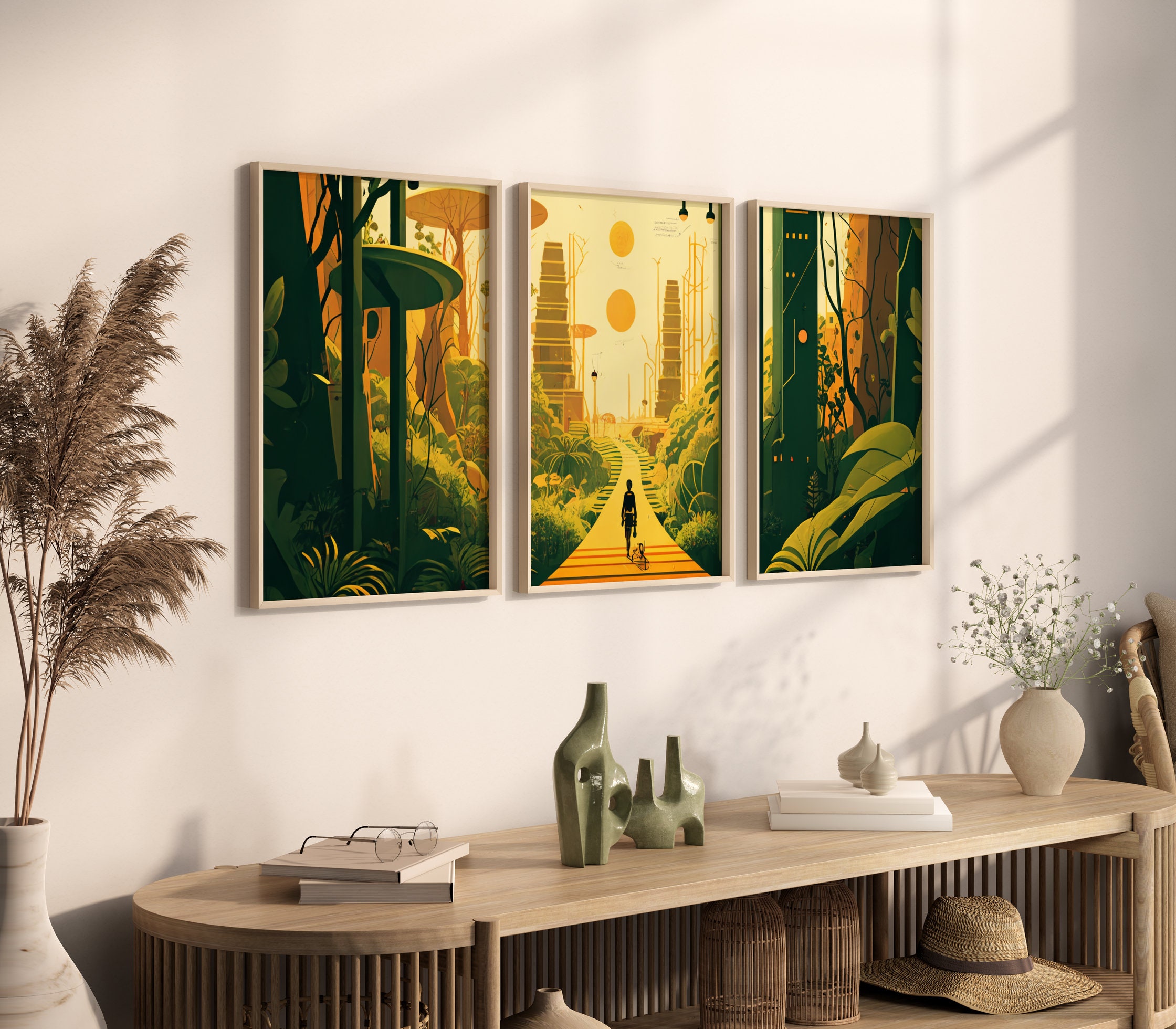 Solarpunk Tryptic | Tryptic Landscape Wall Art | Printable Wall Art ...