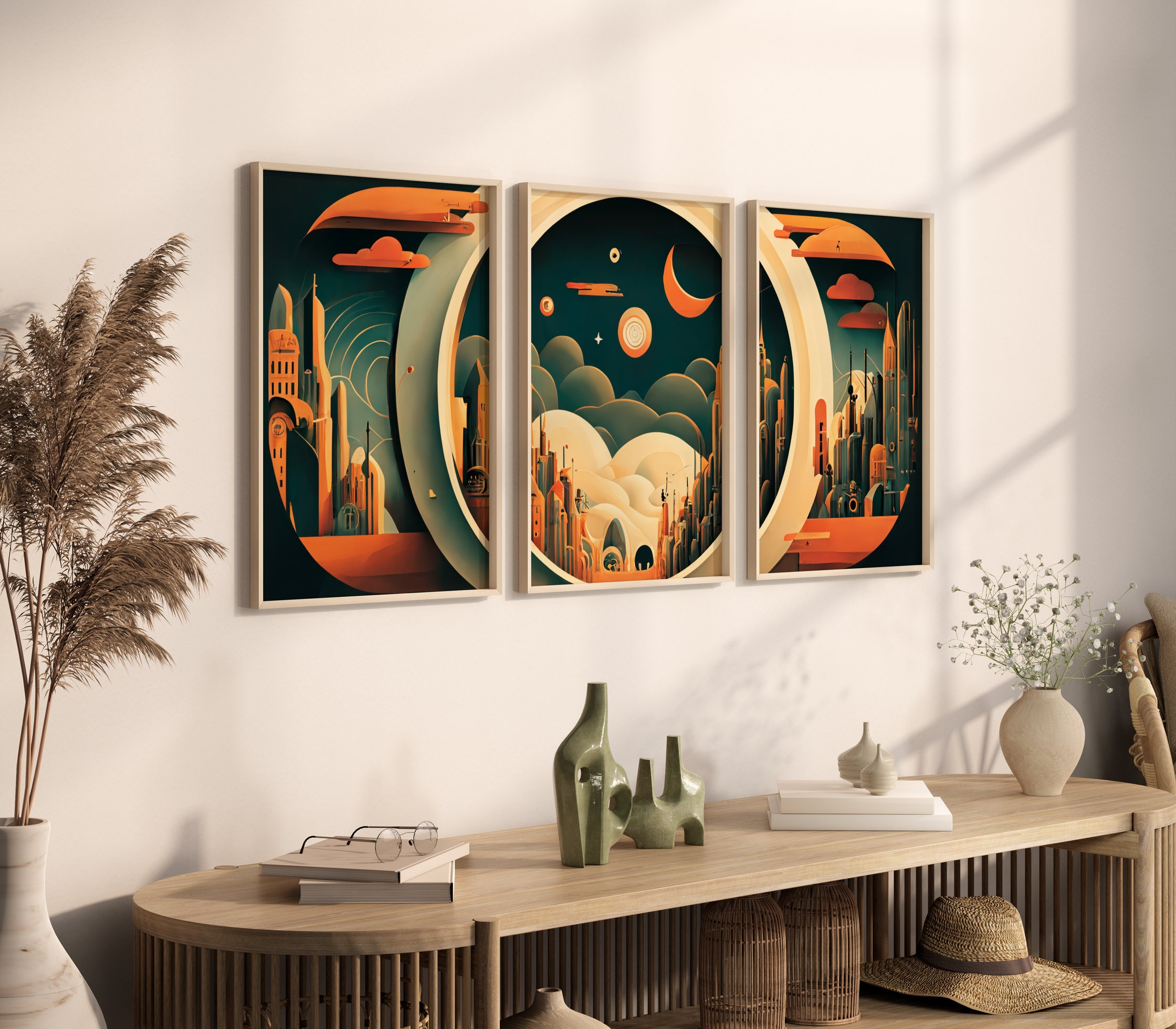 Surrealist City Tryptic | Tryptic Landscape Wall Art | Printable Wall ...