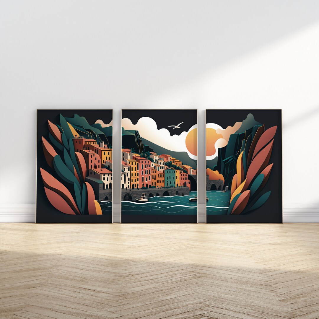 Cinque Terre Coast Tryptic Print | Tryptic Landscape Wall Art ...