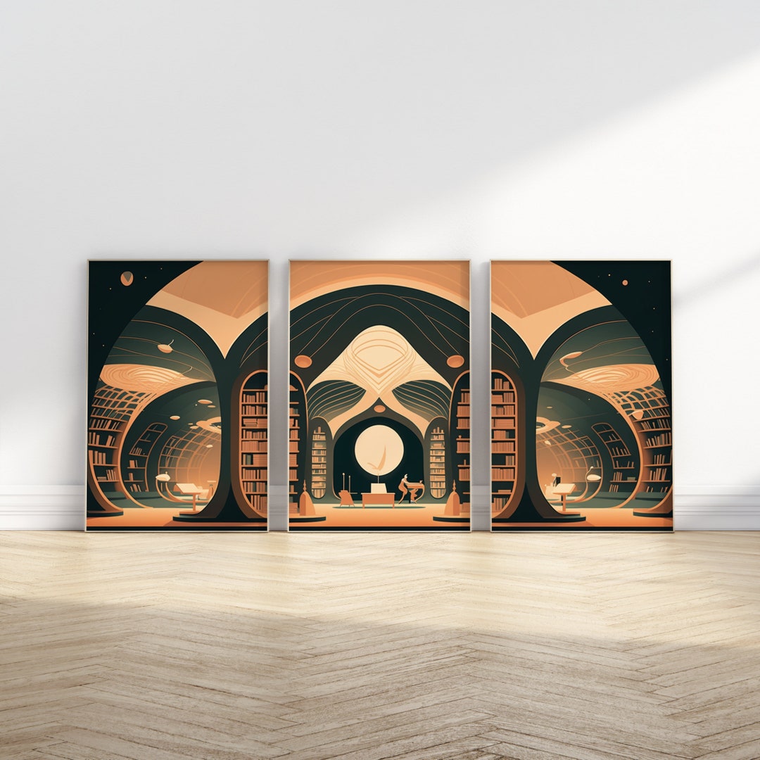 Surrealist Library Tryptic | Tryptic Landscape Wall Art | Printable ...
