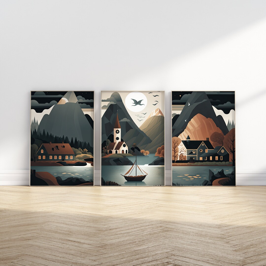 Fjord Tryptic | Tryptic Landscape Wall Art | Printable Wall Art ...