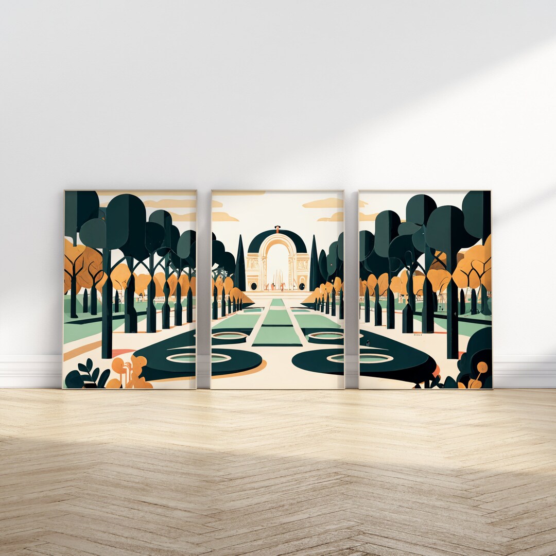 Tuileries Tryptic | Tryptic Landscape Wall Art | Printable Wall Art ...